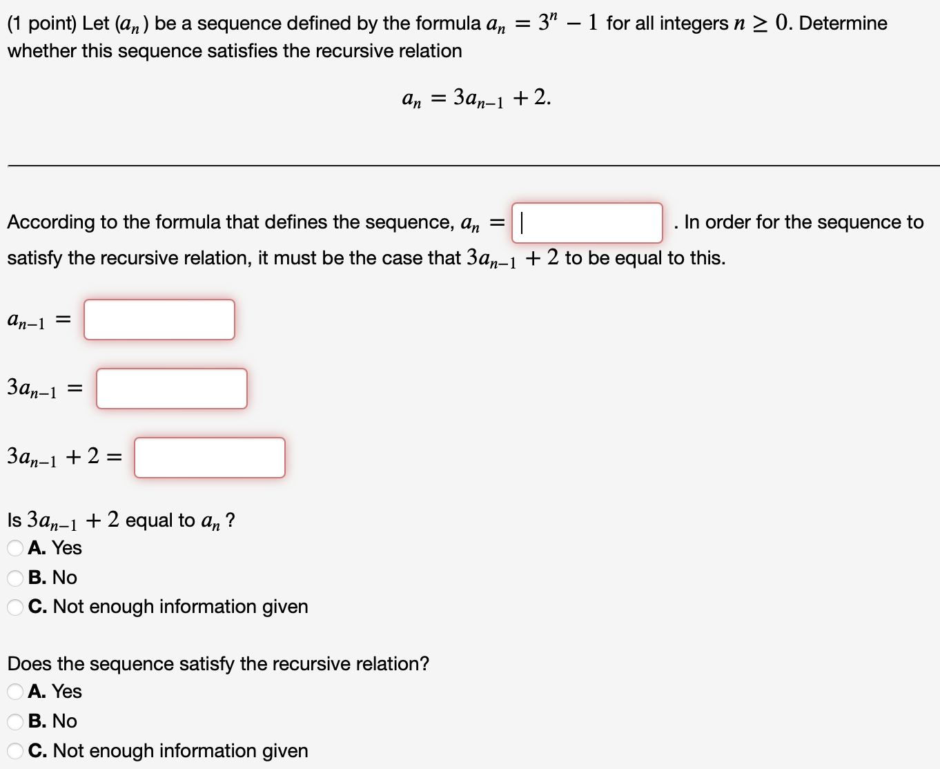 Solved (1 point) Let (an) be a sequence defined by the | Chegg.com