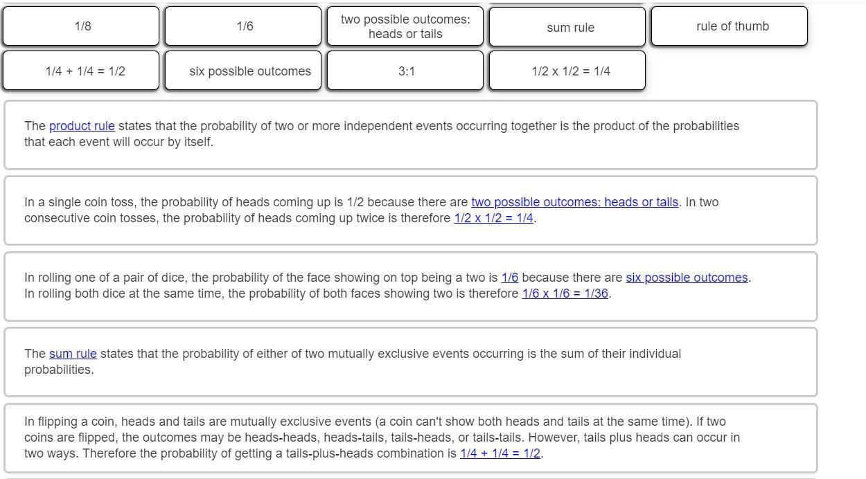 Solved 1/8 1/6 two possible outcomes: heads or tails sum | Chegg.com