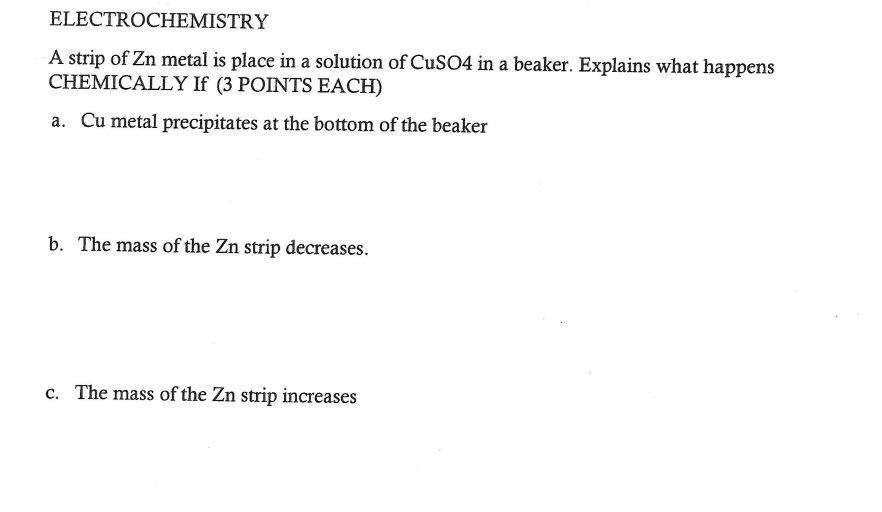 Solved ELECTROCHEMISTRY A strip of \\( \\mathrm{Zn} \\) | Chegg.com