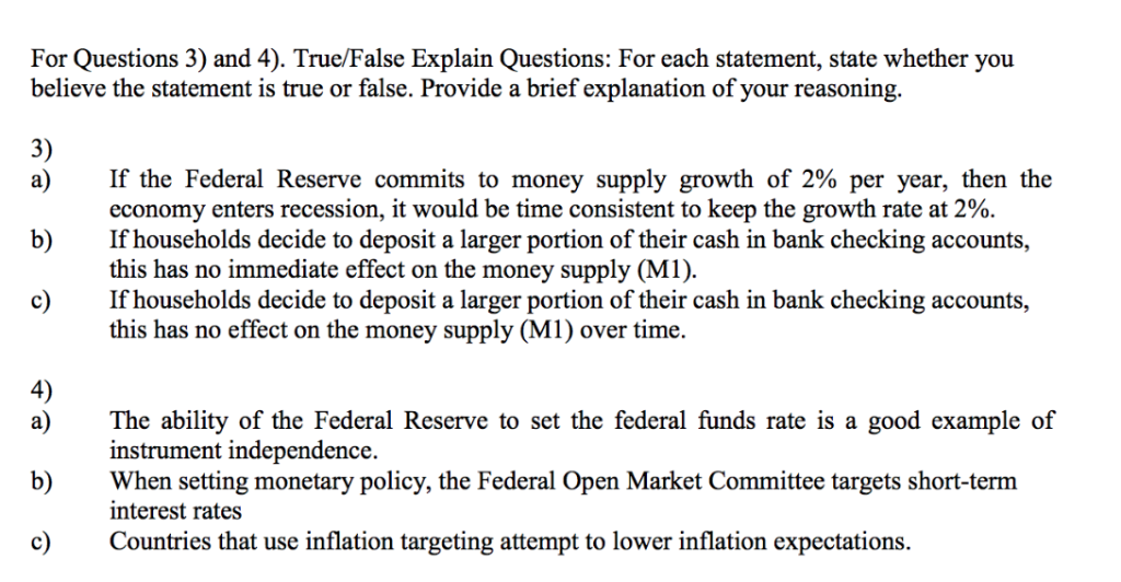 Solved: For Questions 3) And 4). True/False Explain Questi... | Chegg.com