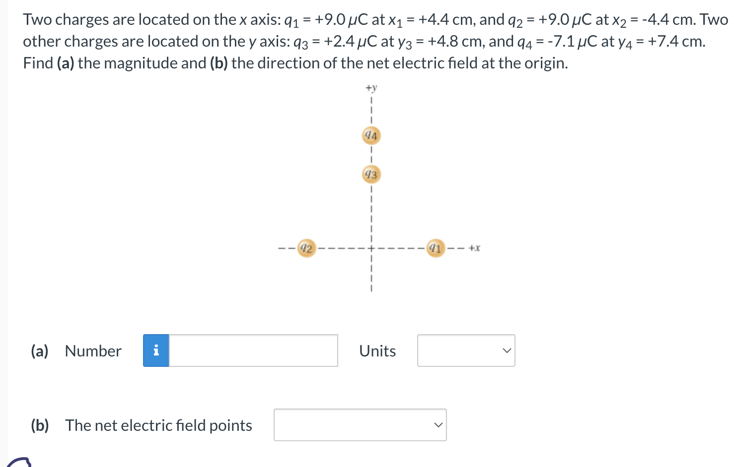 Solved Two charges are located on the x axis: q1=+9.0μC at | Chegg.com