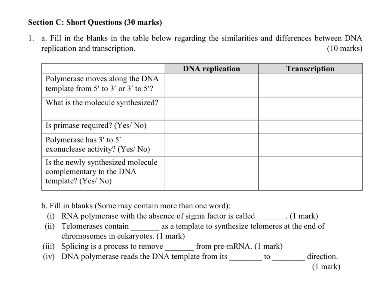 Solved Section C Short Questions 30 Marks 1 A Fill In
