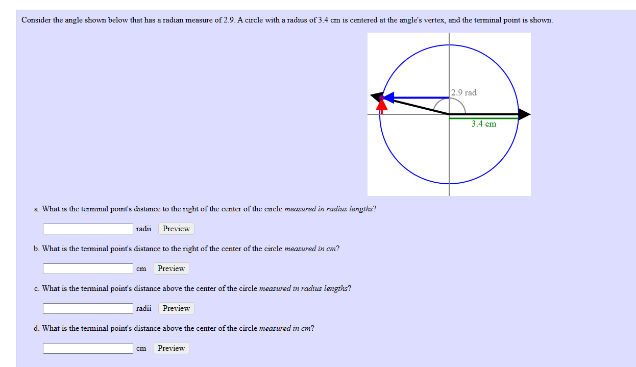 Solved Consider the angle shown below that has a radian | Chegg.com