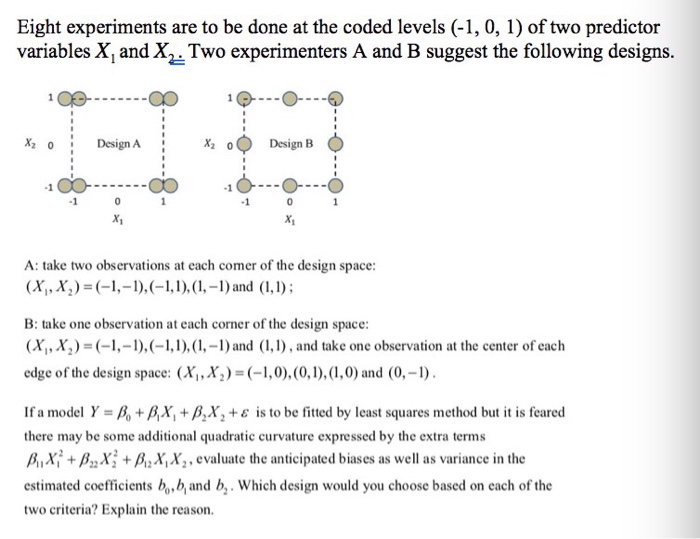 Solved Eight experiments are to be done at the coded levels | Chegg.com