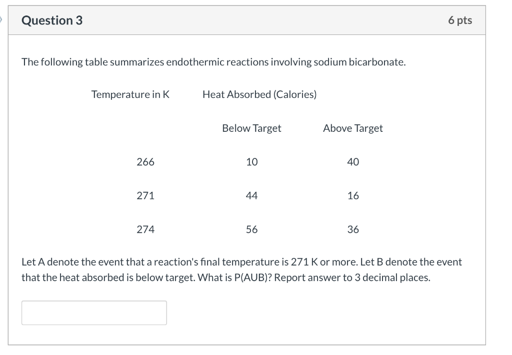 Solved Question 3 6 pts The following table summarizes | Chegg.com