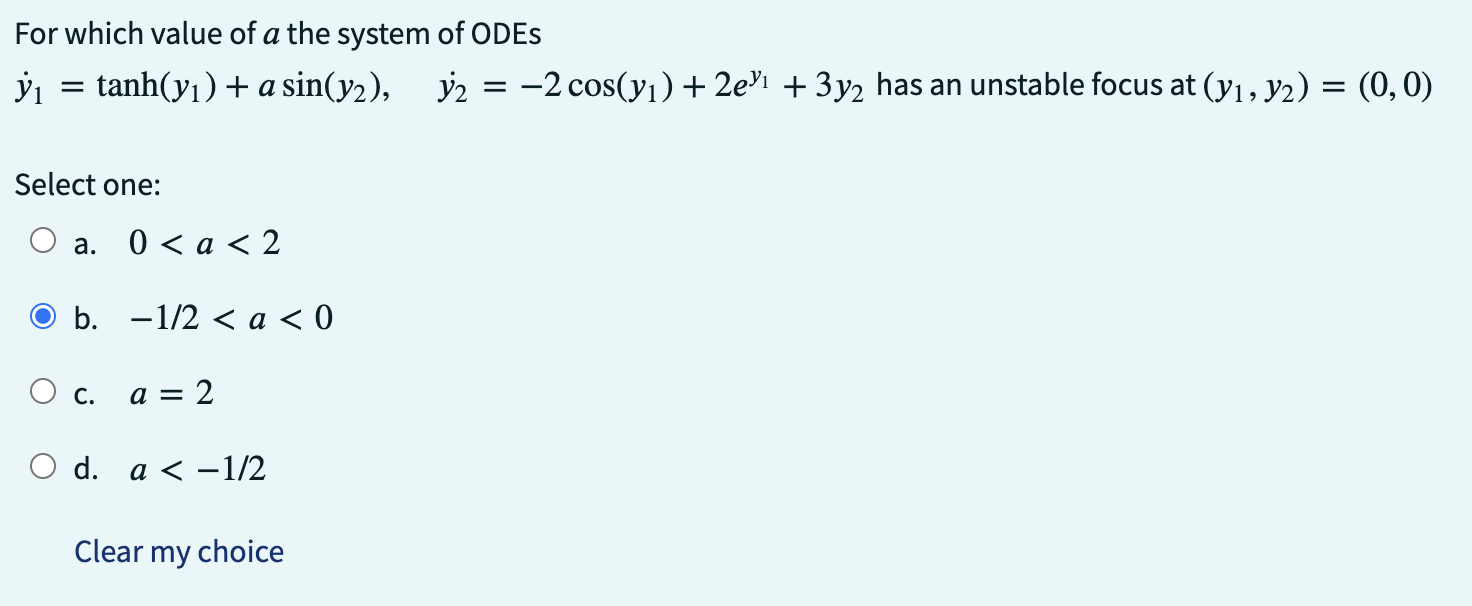 Solved For which value of a the system of ODEs | Chegg.com