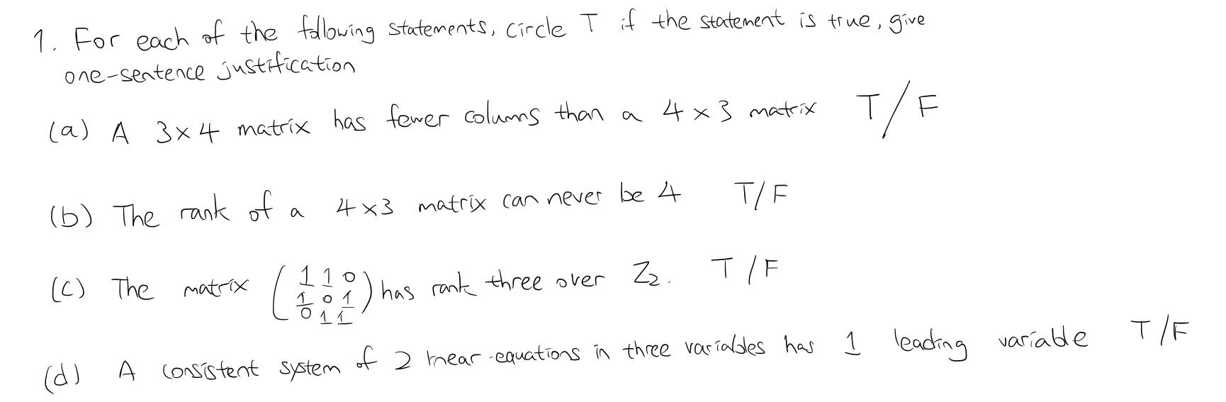 Solved 1. for each of the following statements, circle T if | Chegg.com