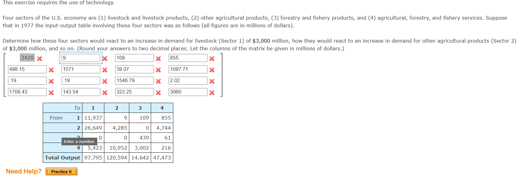 that in 1977 the input-output table involving these | Chegg.com