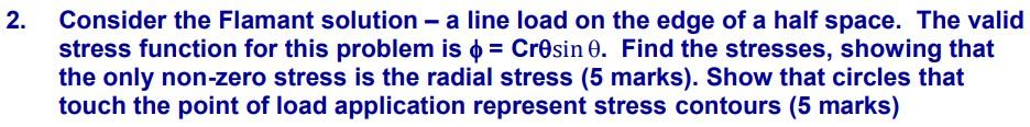 Solved 2. Consider the Flamant solution - a line load on the | Chegg.com