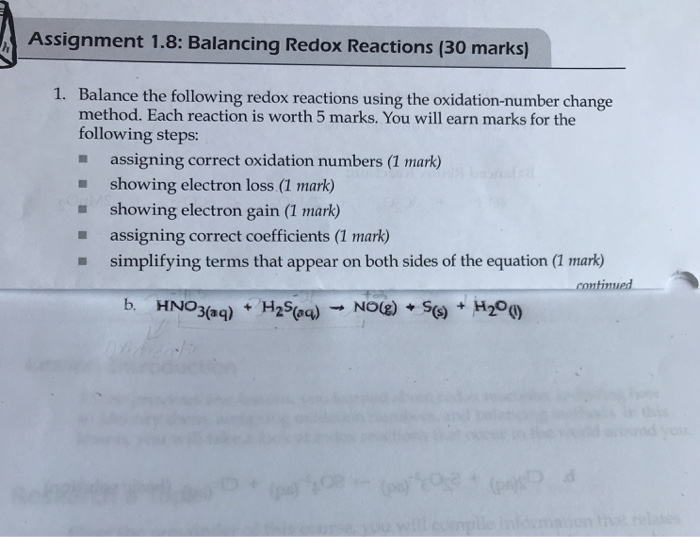 Solved Balance the following redox reactions using the | Chegg.com