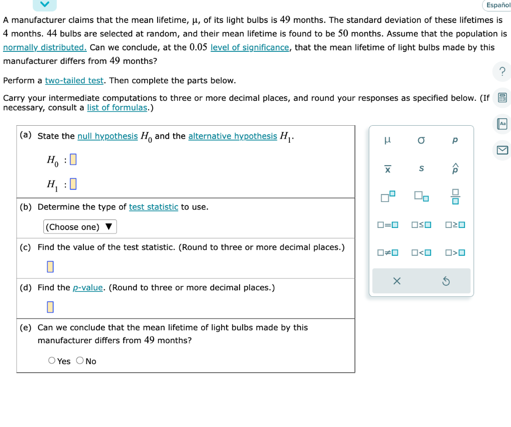 Solved A manufacturer claims that the mean lifetime, μ, of | Chegg.com