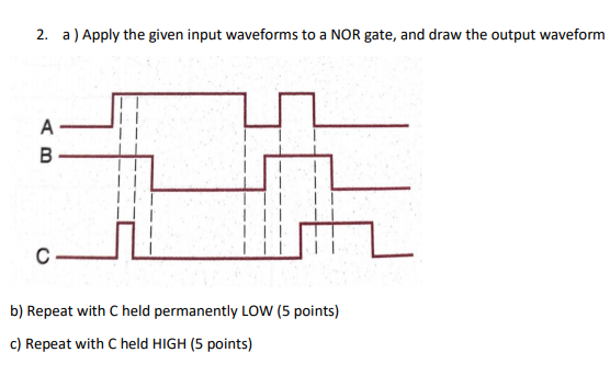 Solved 2. a) Apply the given input waveforms to a NOR gate, | Chegg.com