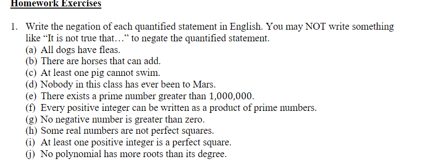 Solved 1. Write the negation of each quantified statement in | Chegg.com
