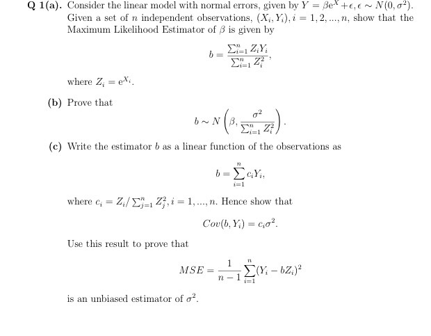 Solved Consider The Linear Model With Normal Errors Given 