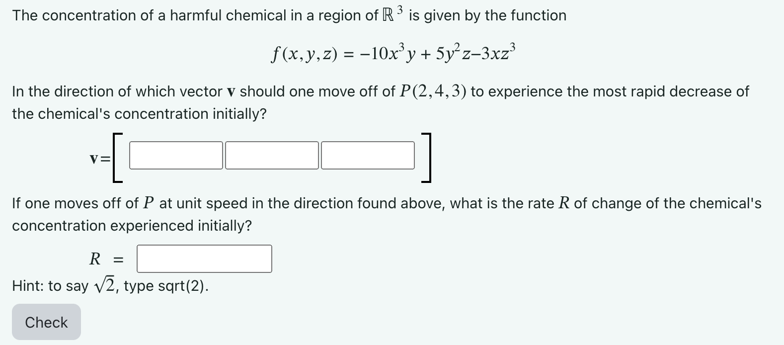 Solved The concentration of ﻿a harmful chemical in ﻿a region | Chegg.com