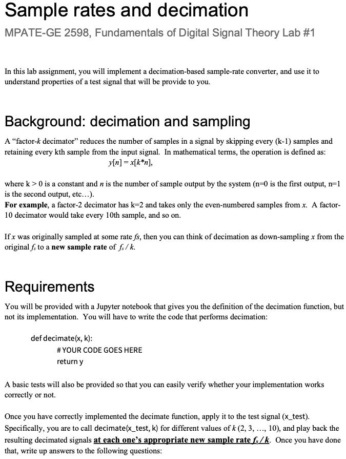 Solved Sample rates and decimation MPATE-GE 2598, | Chegg.com