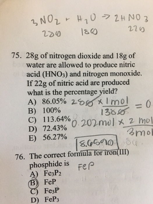 Solved 210 75. 28g of nitrogen dioxide and 18g of water are | Chegg.com