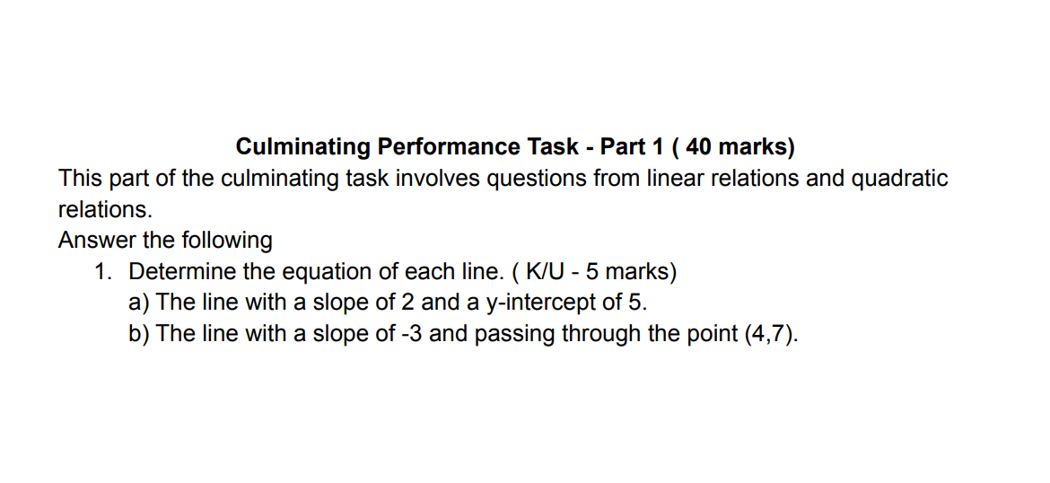 Solved Culminating Performance Task - Part 1 ( 40 marks) | Chegg.com