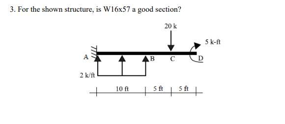 Solved 3. For the shown structure, is W16x57 a good section? | Chegg.com