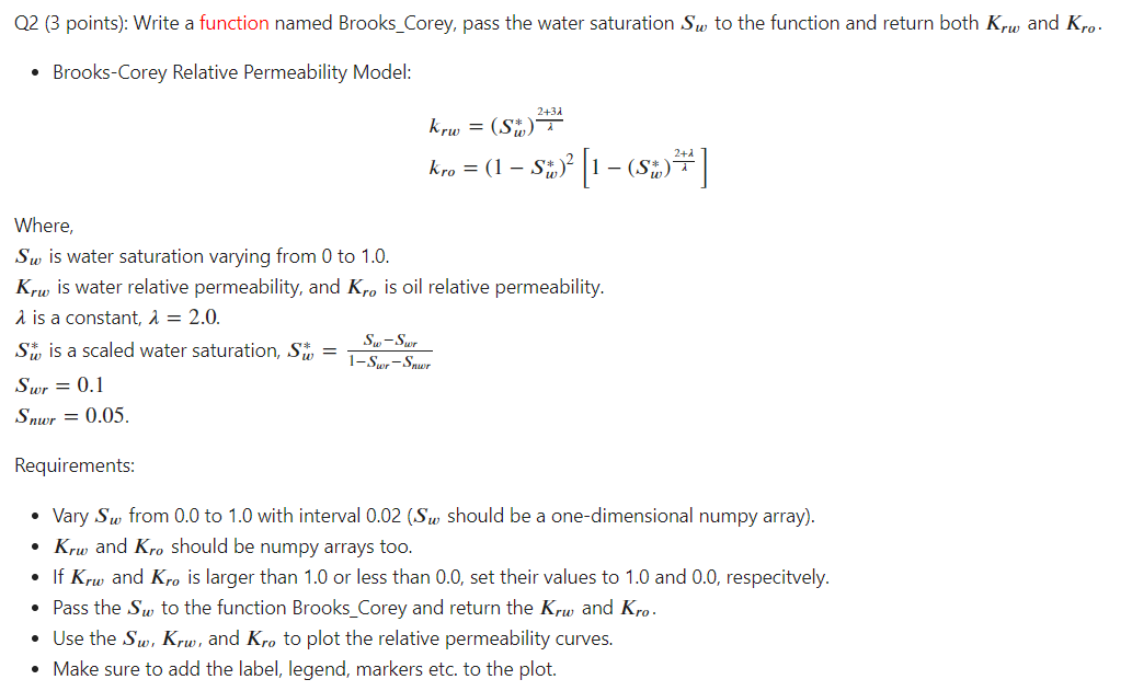 Solved Q2 (3 points): Write a function named Brooks_Corey, | Chegg.com