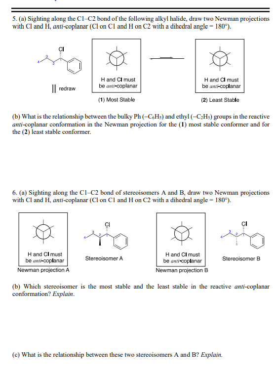 Solved 5. (a) Sighting along the Cl−C2 bond of the following | Chegg.com