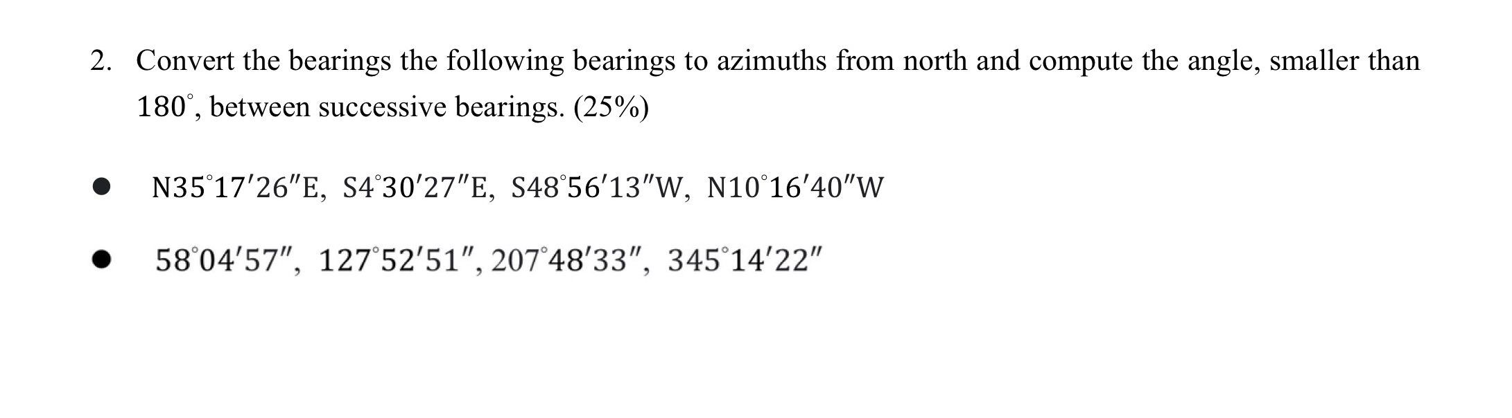 Solved 2. Convert the bearings the following bearings to | Chegg.com