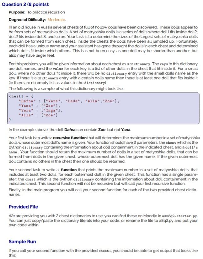 Solved Question 2 (8 points): Purpose: To practice recursion | Chegg.com