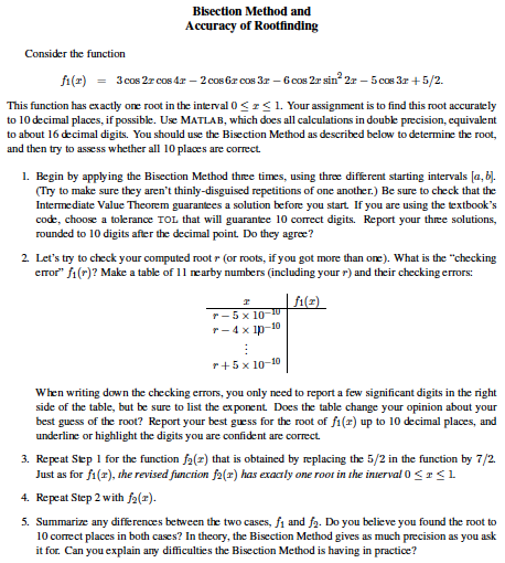 Solved Bisection Method and Accuracy of Rootfinding Consider | Chegg.com