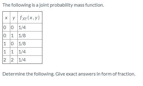 Solved The following is a joint probability mass function. X | Chegg.com