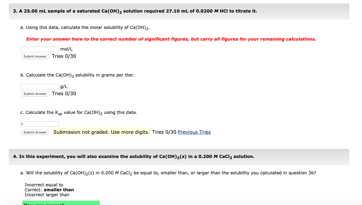 Solved 3. A 25.00 mL sample of a saturated Ca(OH)2 solution | Chegg.com