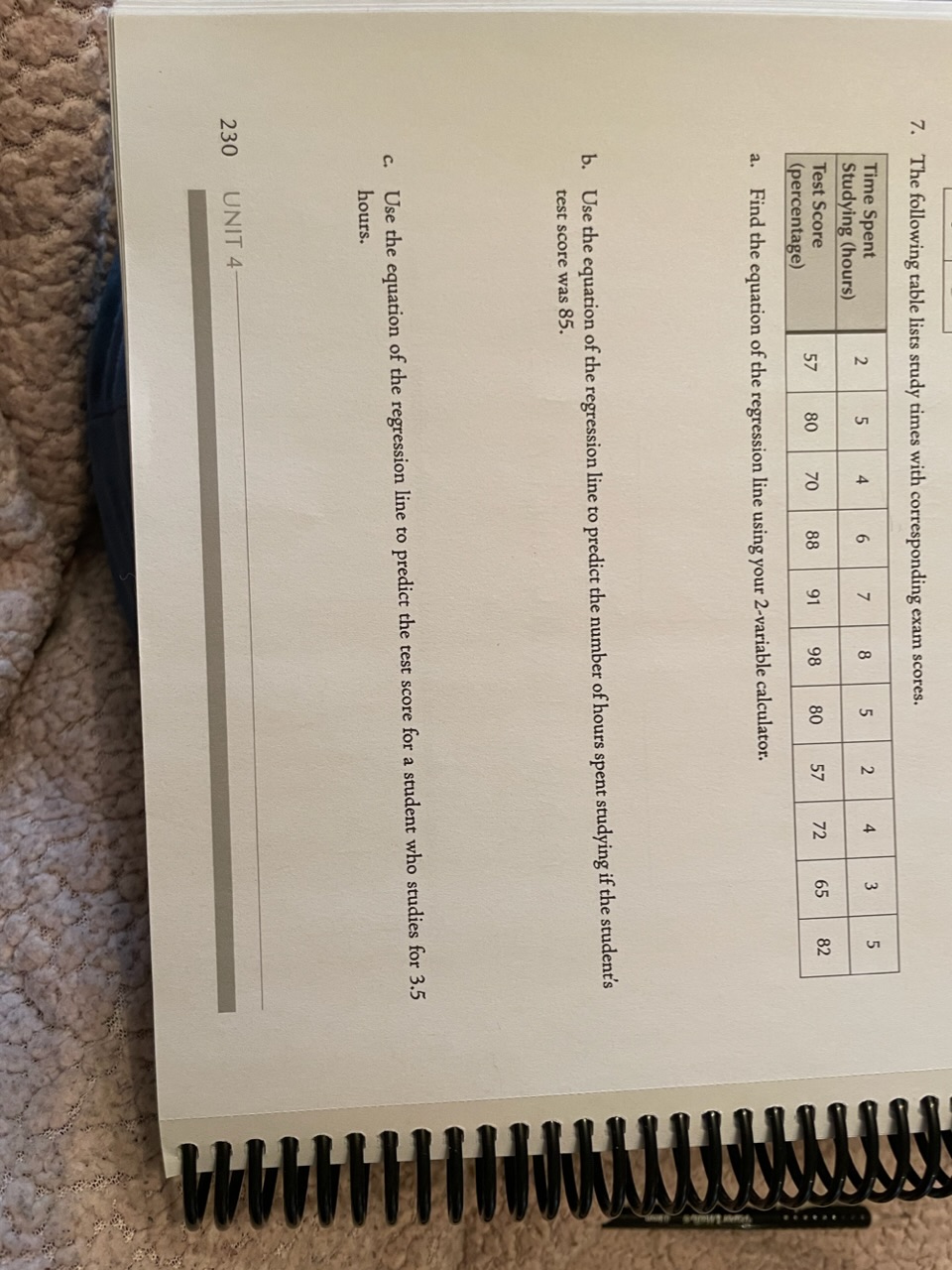 Solved 7. The following table lists study times with | Chegg.com