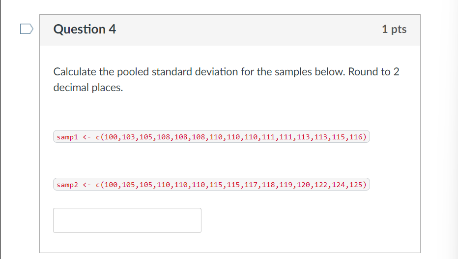 Solved Calculate the pooled standard deviation for the | Chegg.com