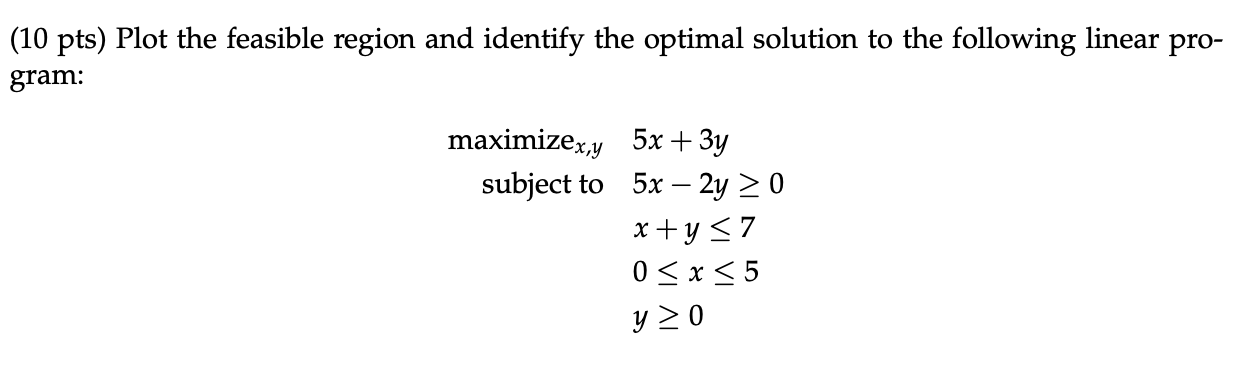 Solved (10 pts) Plot the feasible region and identify the | Chegg.com