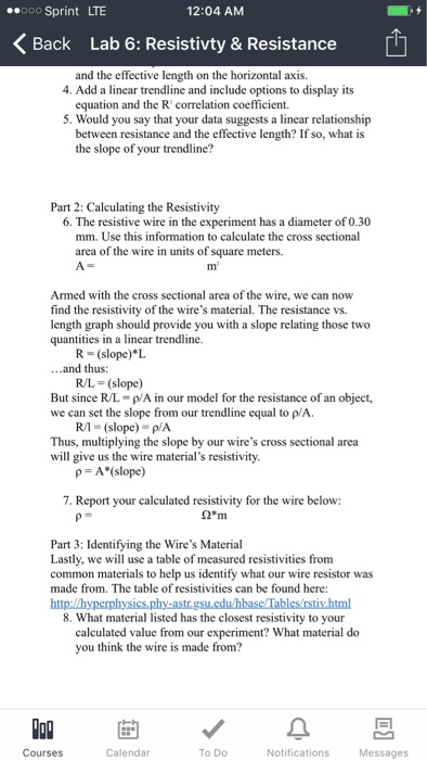 Lab 6: Resistance & Resistivity | Chegg.com