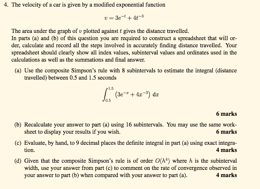 Solved 4. The velocity of a car is given by a modified | Chegg.com