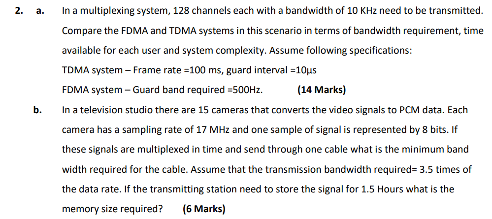 Solved 2. a. In a multiplexing system, 128 channels each | Chegg.com