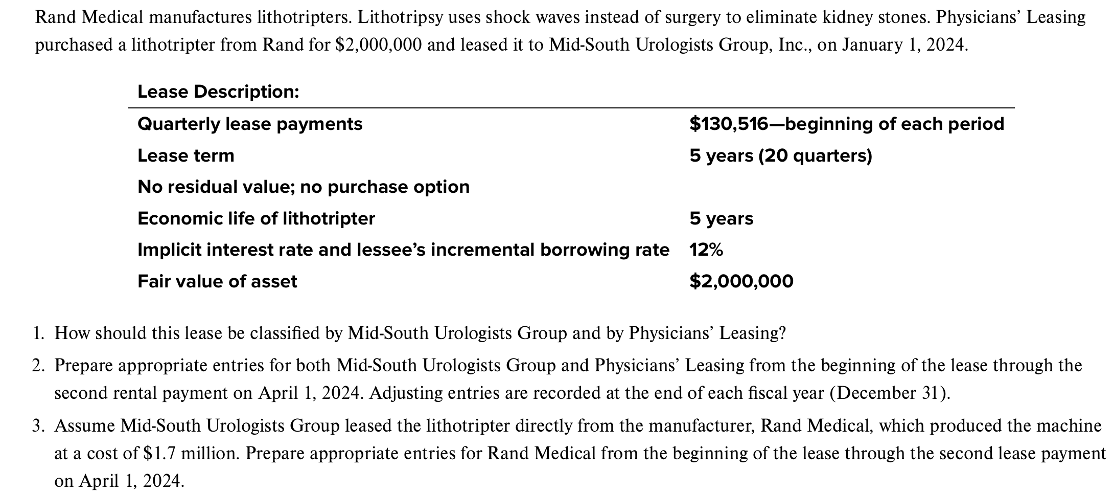 Solved Rand Medical manufactures lithotripters. Lithotripsy | Chegg.com
