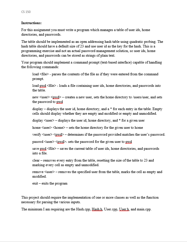CS 150 Instructions: For this assignment you must | Chegg.com
