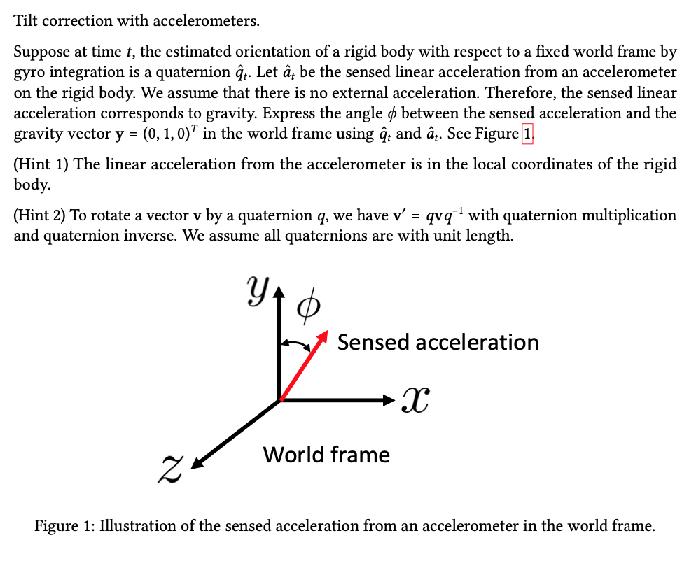 Solved Tilt correction with accelerometers. Suppose at time | Chegg.com