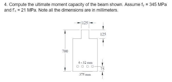 Solved 4. Compute the ultimate moment capacity of the beam | Chegg.com