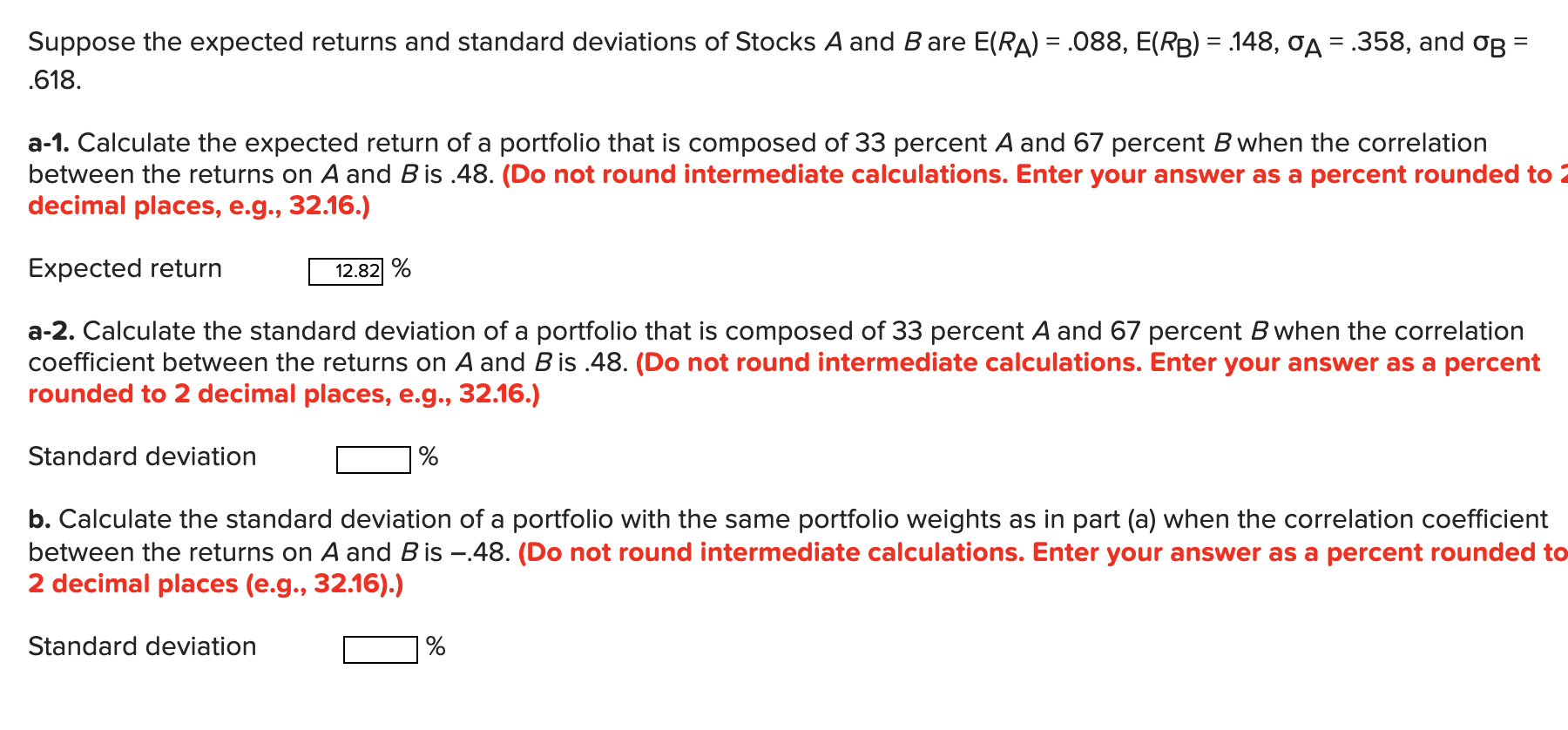Solved Suppose the expected returns and standard deviations | Chegg.com