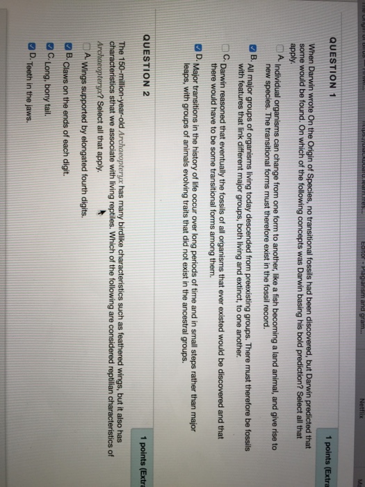 Solved QUESTION 1 1 points (Extra When Darwin wrote On the | Chegg.com