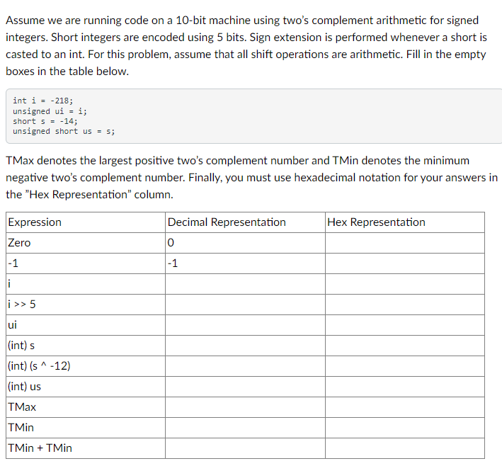 Solved Assume we are running code on a 10-bit machine using | Chegg.com