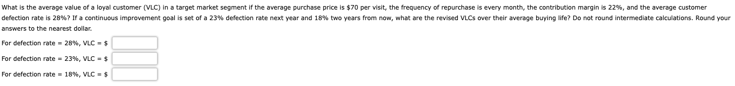 Solved answers to the nearest dollar. For defection rate | Chegg.com