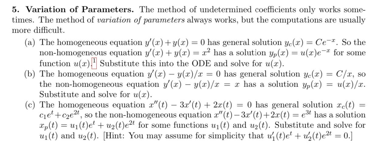 Solved 5. Variation of Parameters. The method of | Chegg.com
