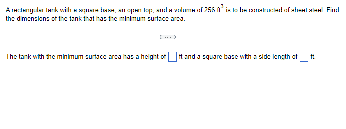 Solved A rectangular tank with a square base, an open top, | Chegg.com