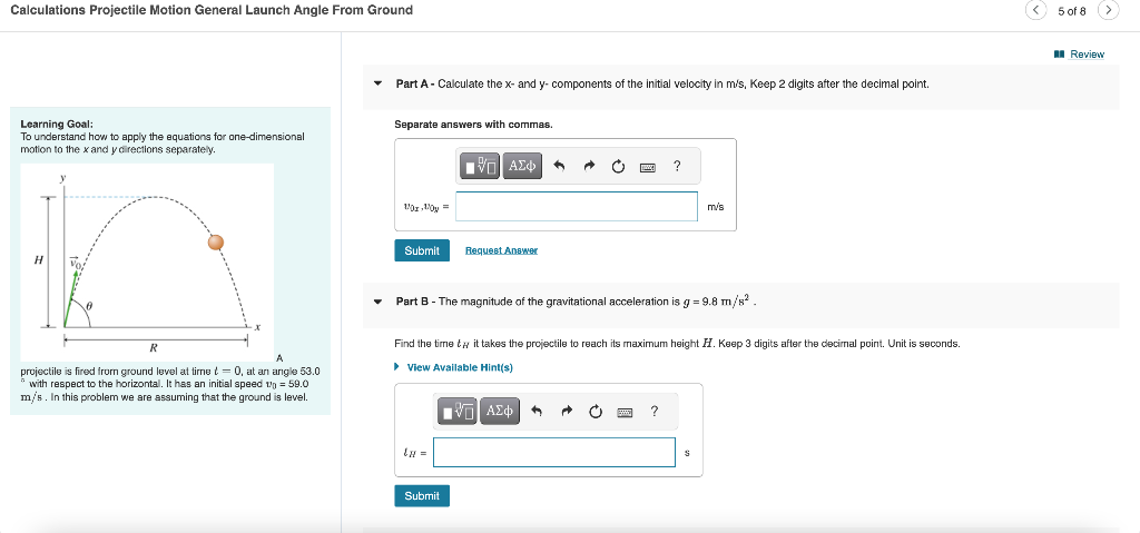 Solved Calculations Projectile Motion General Launch Angle | Chegg.com