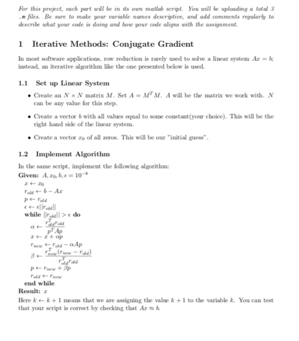 Solved For this project, each part will be in its oun matlab | Chegg.com