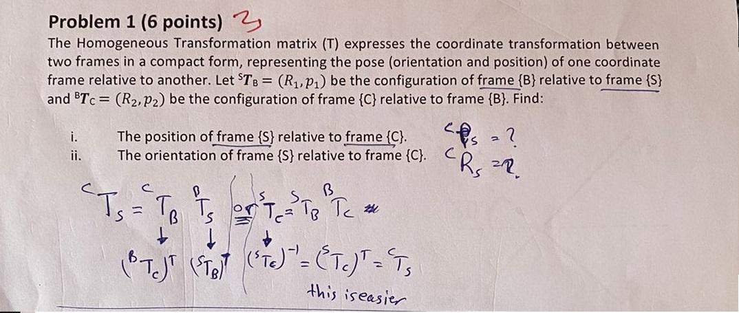 Problem 1 (6 points) 2 The Homogeneous Transformation | Chegg.com