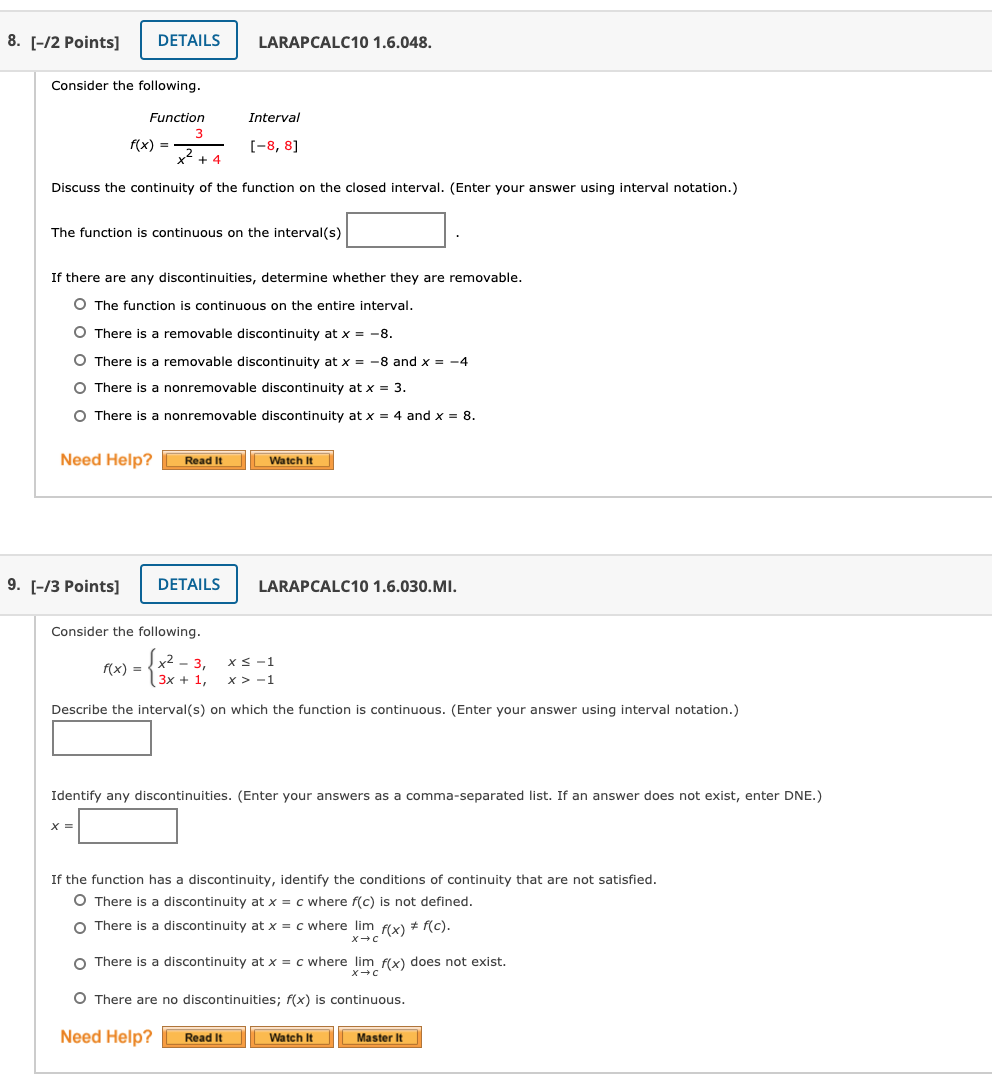 Solved 6. [-/3 Points) DETAILS LARAPCALC10 1.6.029. Consider | Chegg.com